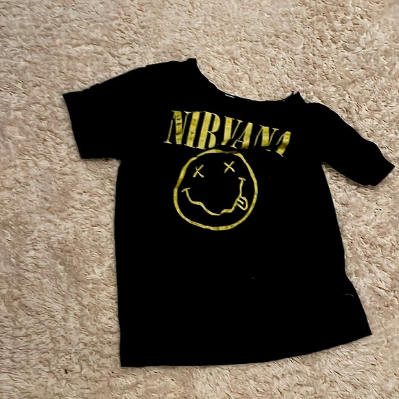 Tops | Yellow And Black Nirvana Shirt Cut At The Neckline | Poshmark